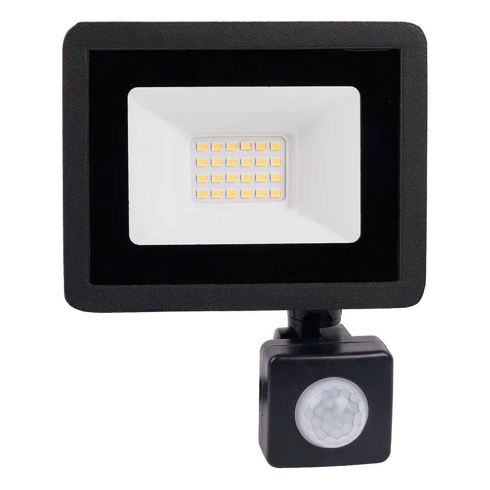 Светодиодный прожектор с встроенным датчиком 2835SMD 30W 6400K AC220V/50Hz IP65, черный в компактном корпусе