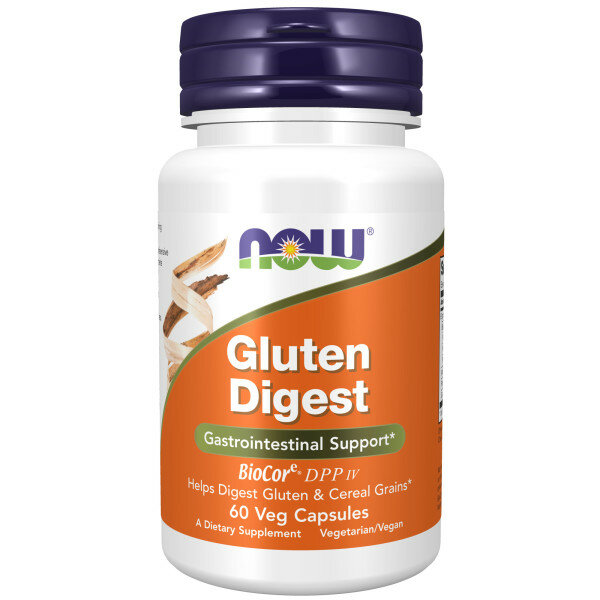 Now Gluten Digest Enzymes 60 капсул. Для пищеварения и метаболизма белков. Произведено в США