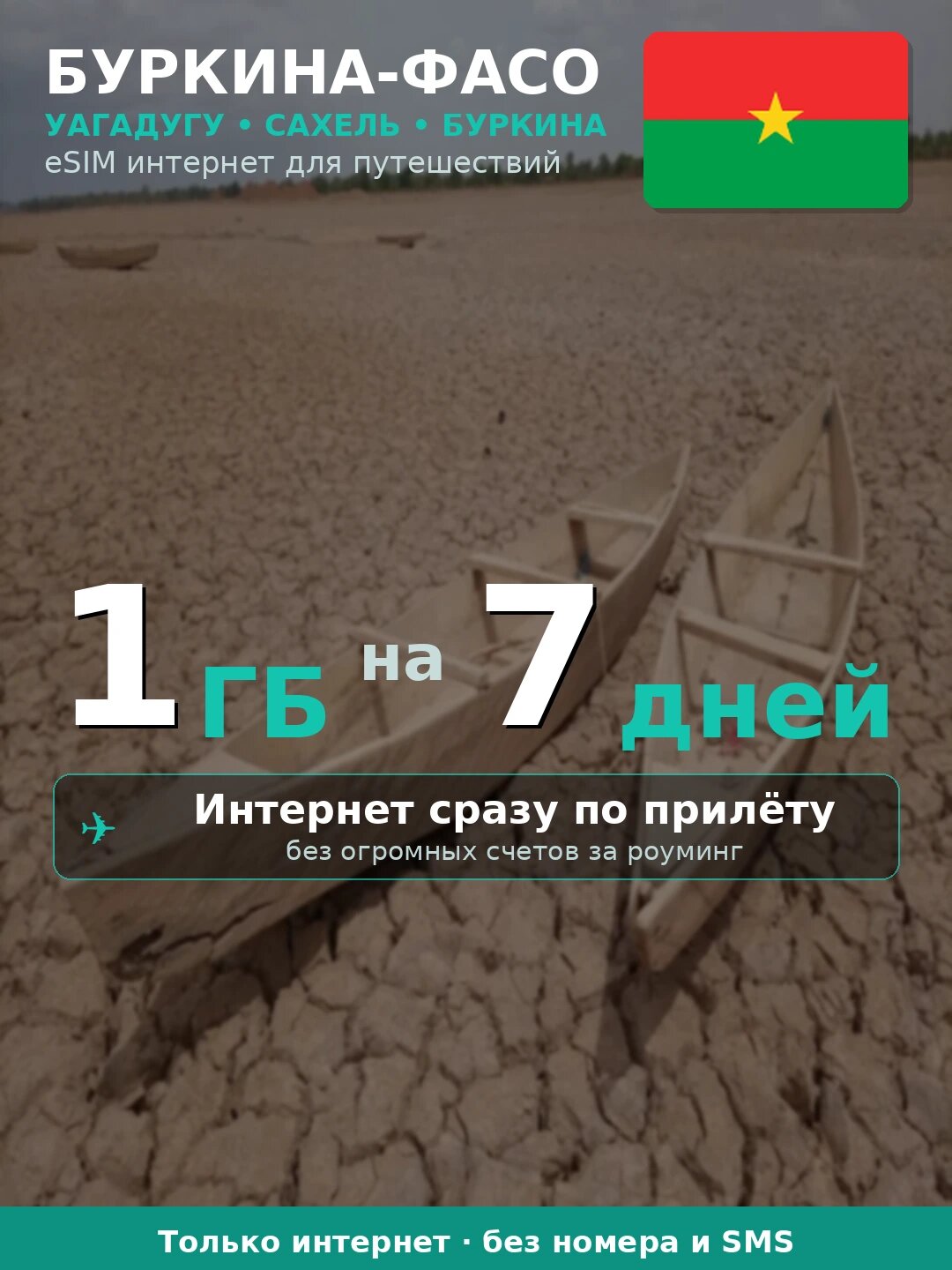 ESIM Буркина-Фасо — мобильный интернет 1 ГБ на 7 дней | виртуальная SIM-карта для путешествий