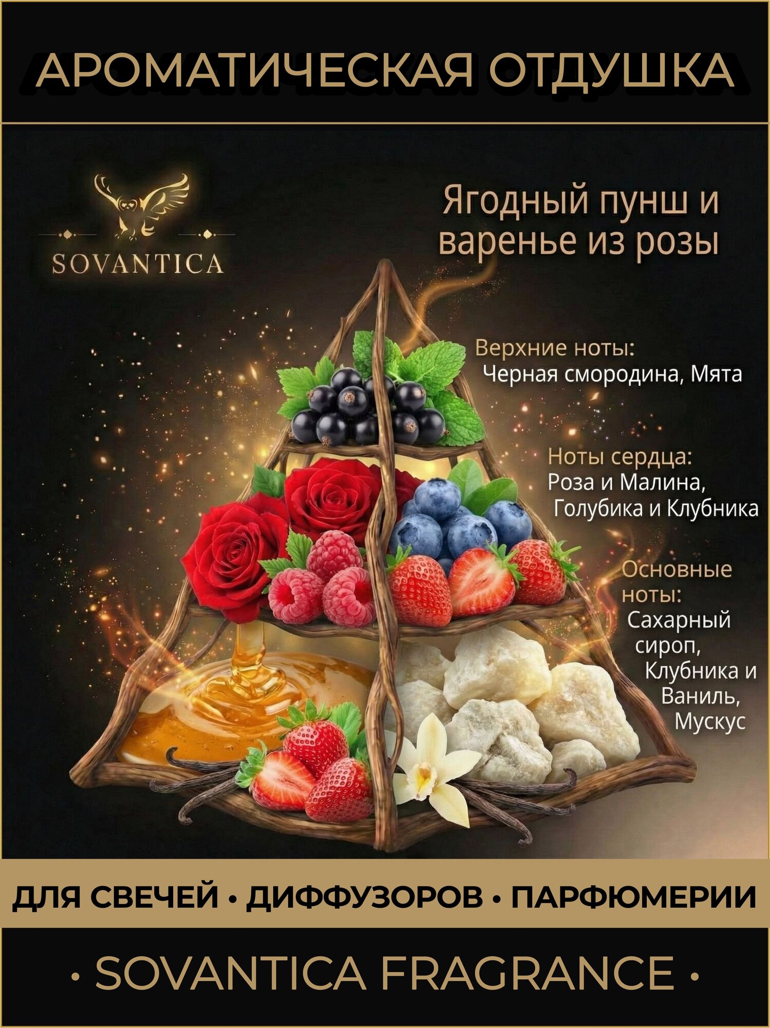 Ароматическая отдушка 100 г Ягодный пунш и варенье из розы (Berry punch&rose jam), Sovantica