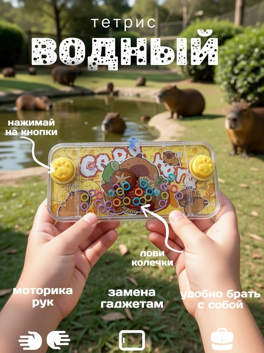 Антистресс-игрушка/ Водный тетрис с колечками Капибара/ Водная игра "Поймай кольца"