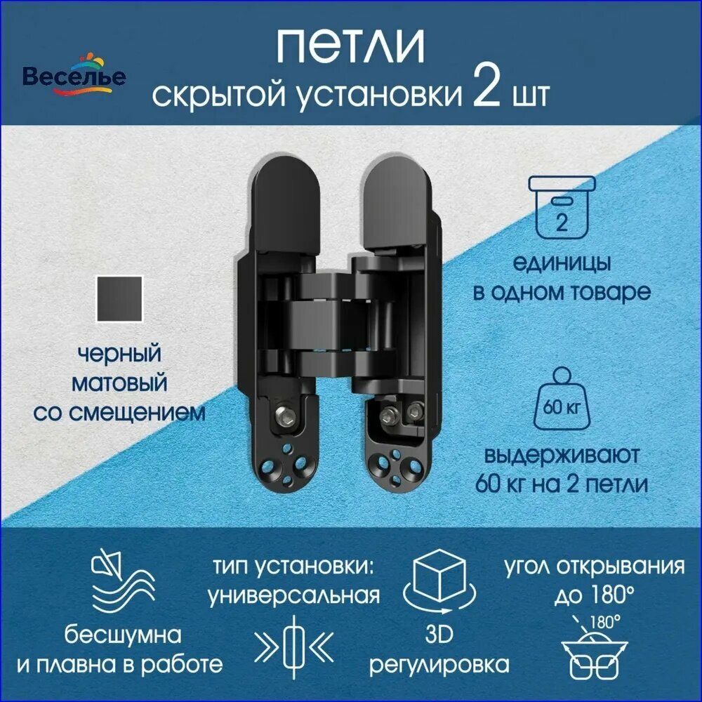 Эксклюзивная универсальная дверная петля 135х27 мм со смещением и 3Dрегулировкой, матовочерная