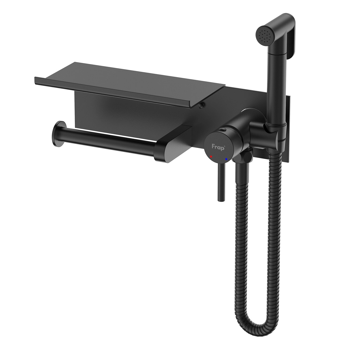 Гигиенический душ с полкой и держателем для бумаги Frap F2075-6 черный