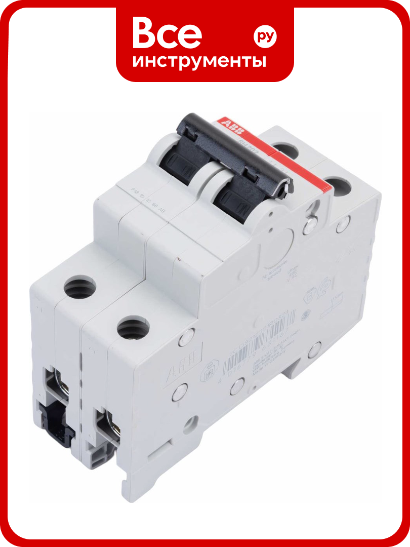 Автоматический выключатель ABB 2‑полюсной SH202 C 2CDS212001R0324 модульный тип, класс C, установка на DIN‑рейку