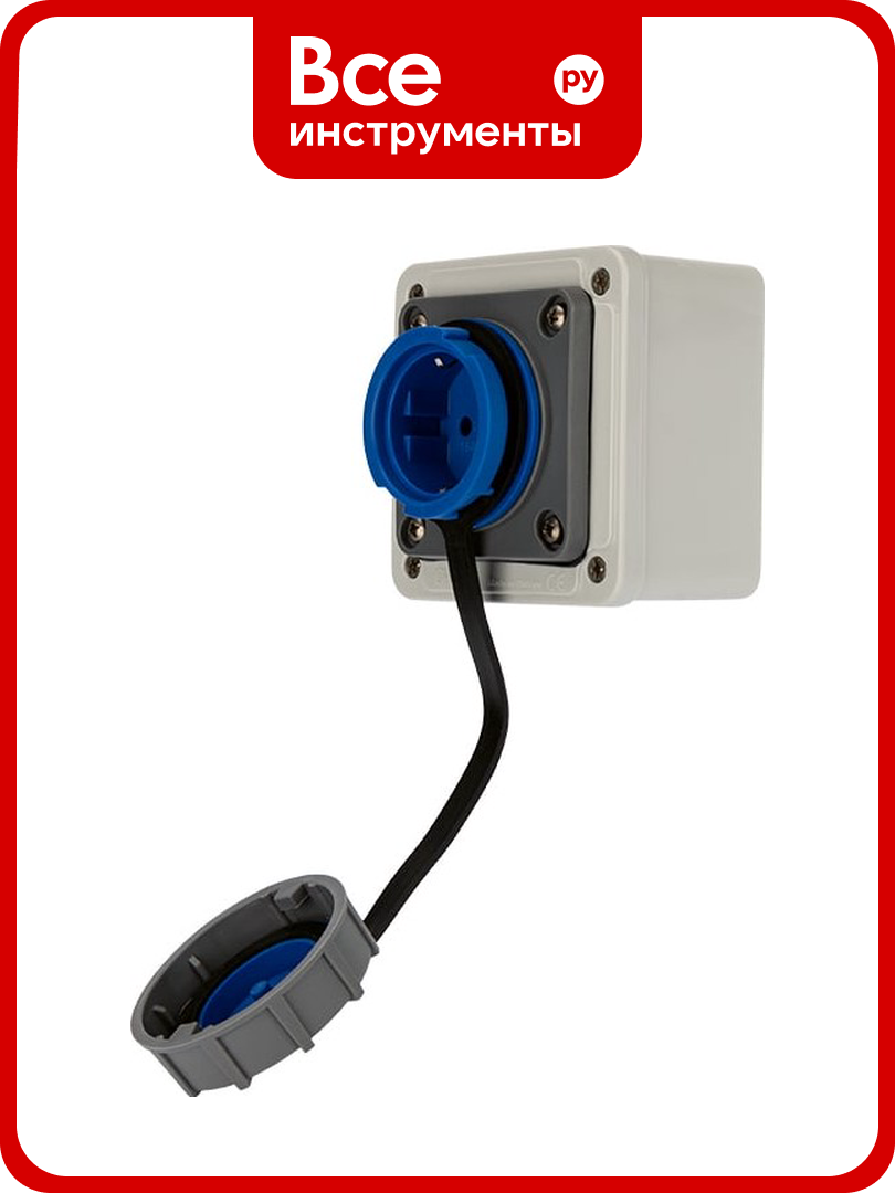 Настенная влагозащищенная розетка REXANT с крышкой 16 А, 2Р+РЕ, IP68 111-125, прямая форма, заземление, пластиковый