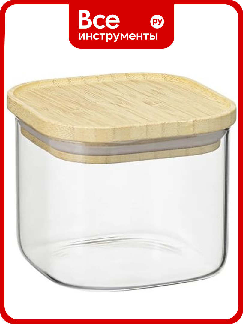 Банка для хранения Smart Solutions квадратная Glass Bamboo, 0.6 л SS0000158