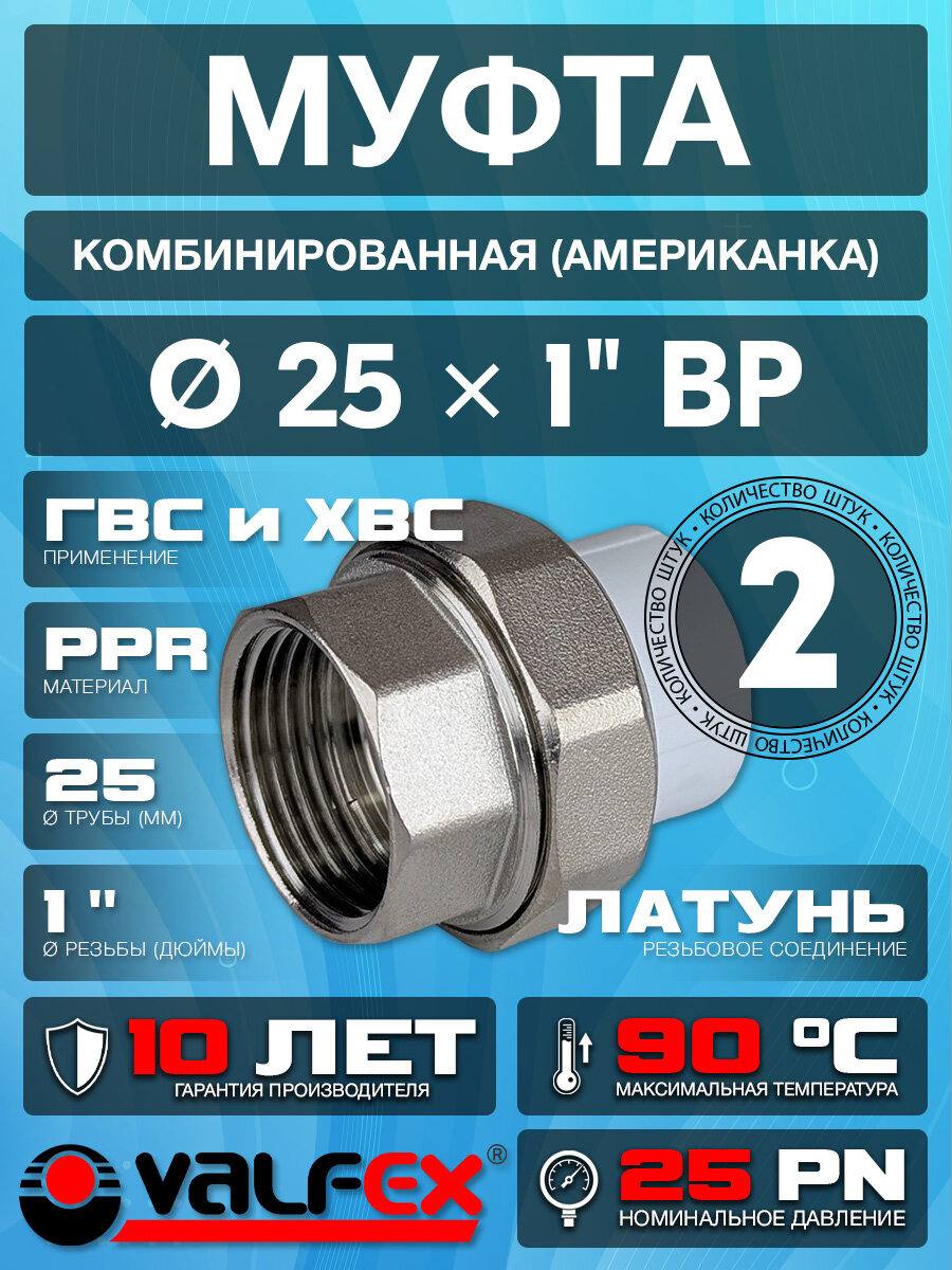 Муфта комбинированная разъемная (американка) с внутренней резьбой 25x1" (2 шт)