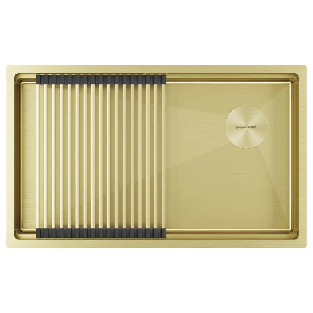 Мойка кухонная Paulmark PM707445-LG металлическая, 74x45, прямоугольная, мойка для кухни, под столешницу, золотая