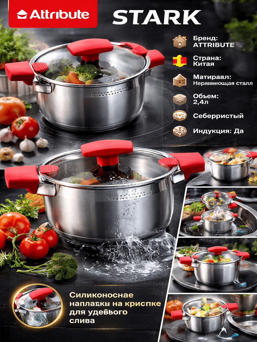 Кастрюля с крышкой Attribute Stark 2.4л, 18см