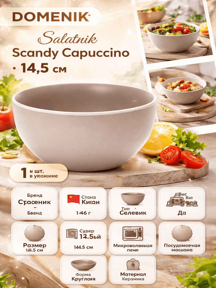Салатник Domenik Scandy Capuccino, 14.5см
