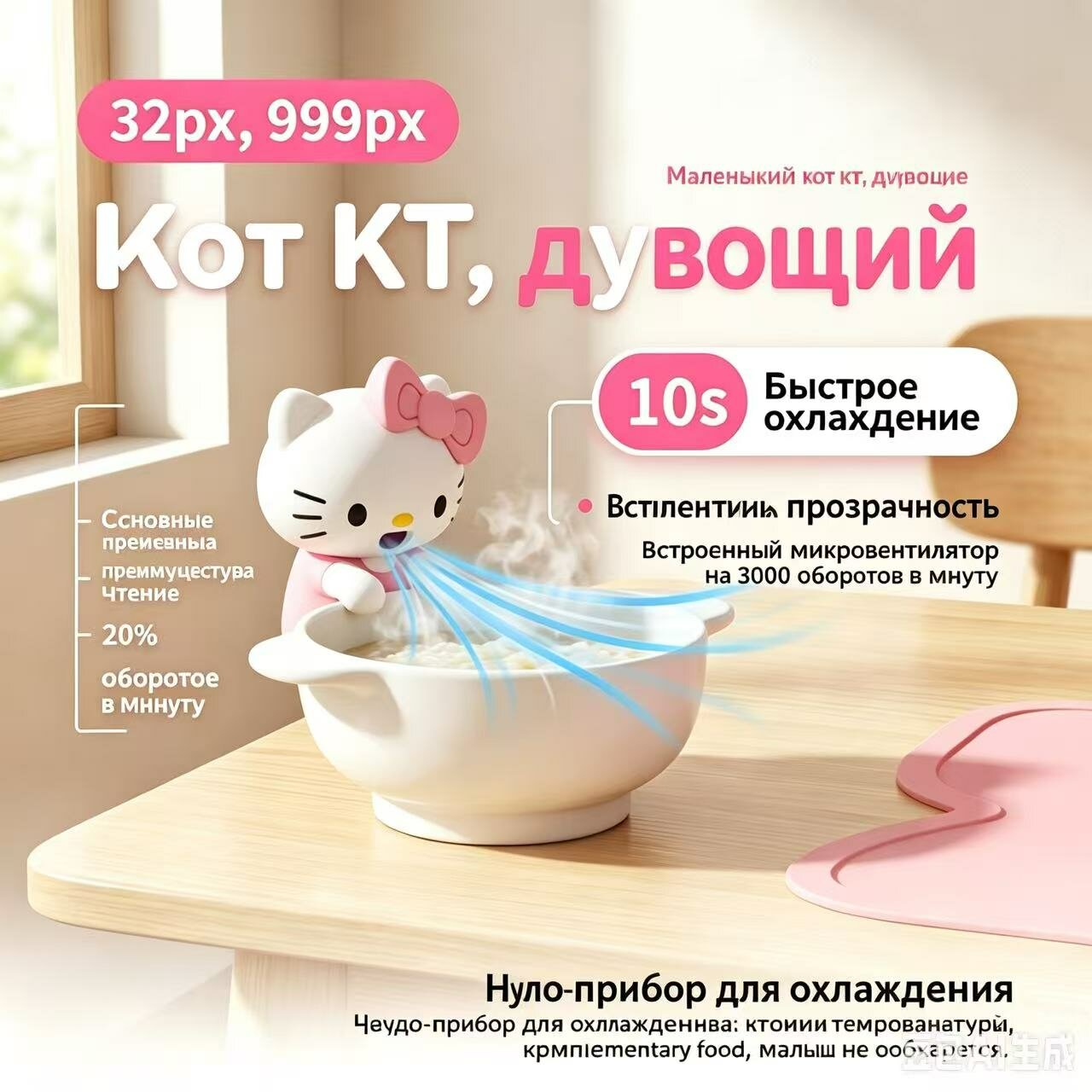 Вентилятор с милым котенком, охлаждение пищи, USB-стиль, милый мультфильм