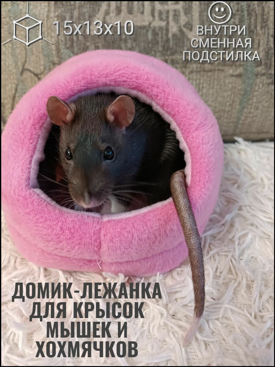 Домик со съемной лежанкой для крысы 15х13х10 розовый