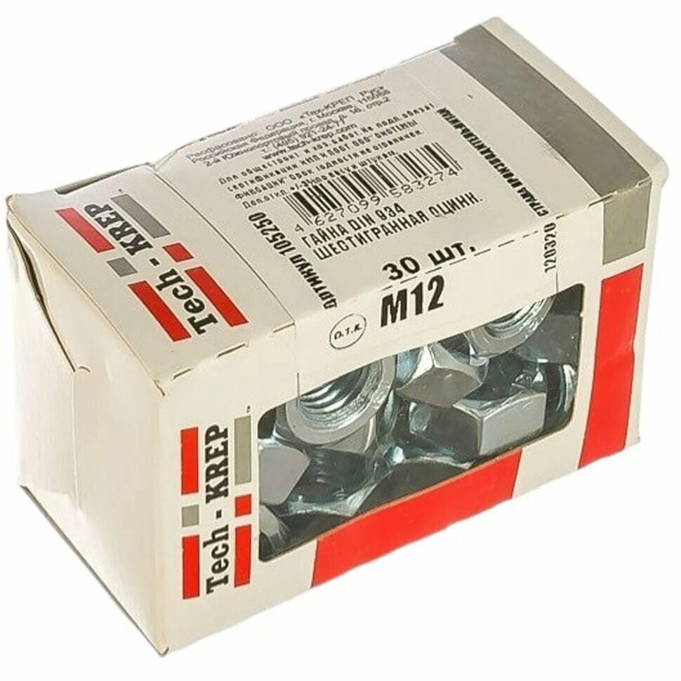 Гайка DIN934 шестигранная оцинк. М12 (30 шт) Tech-Krep/Zitar 105250, 1463774