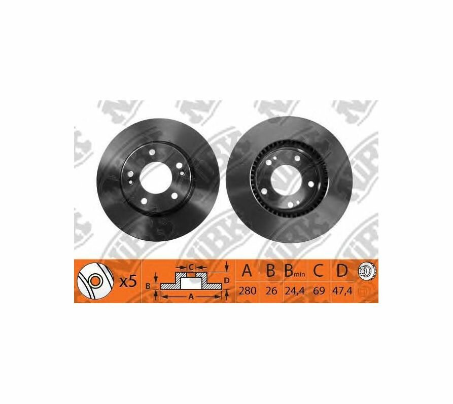 Диск тормозной передний NIBK RN1174 для а/м HYUNDAI TUCSON 06-, i30 09-, KIA CEED
