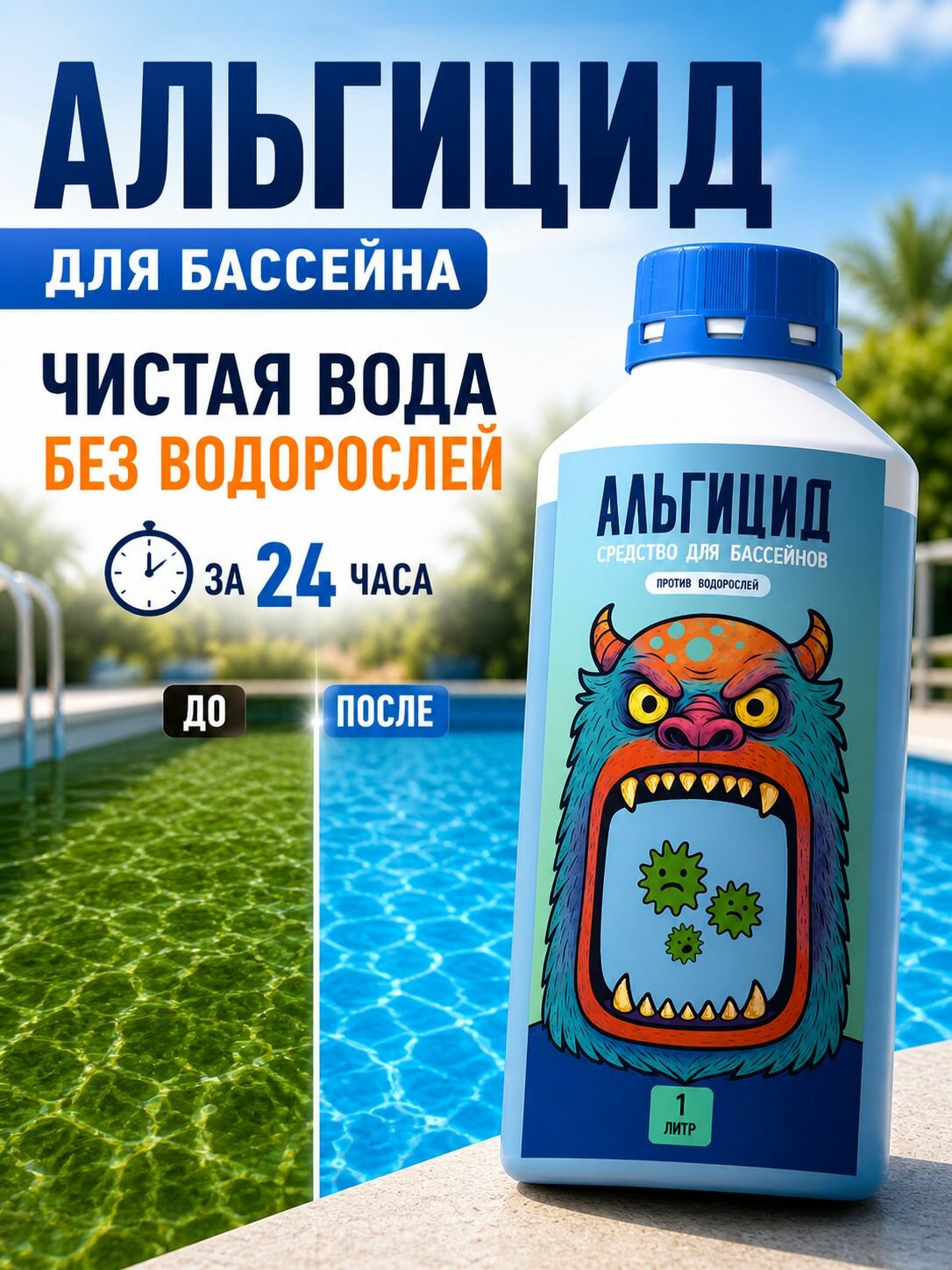 Химия для бассейна альгицид 1л, средство от водорослей