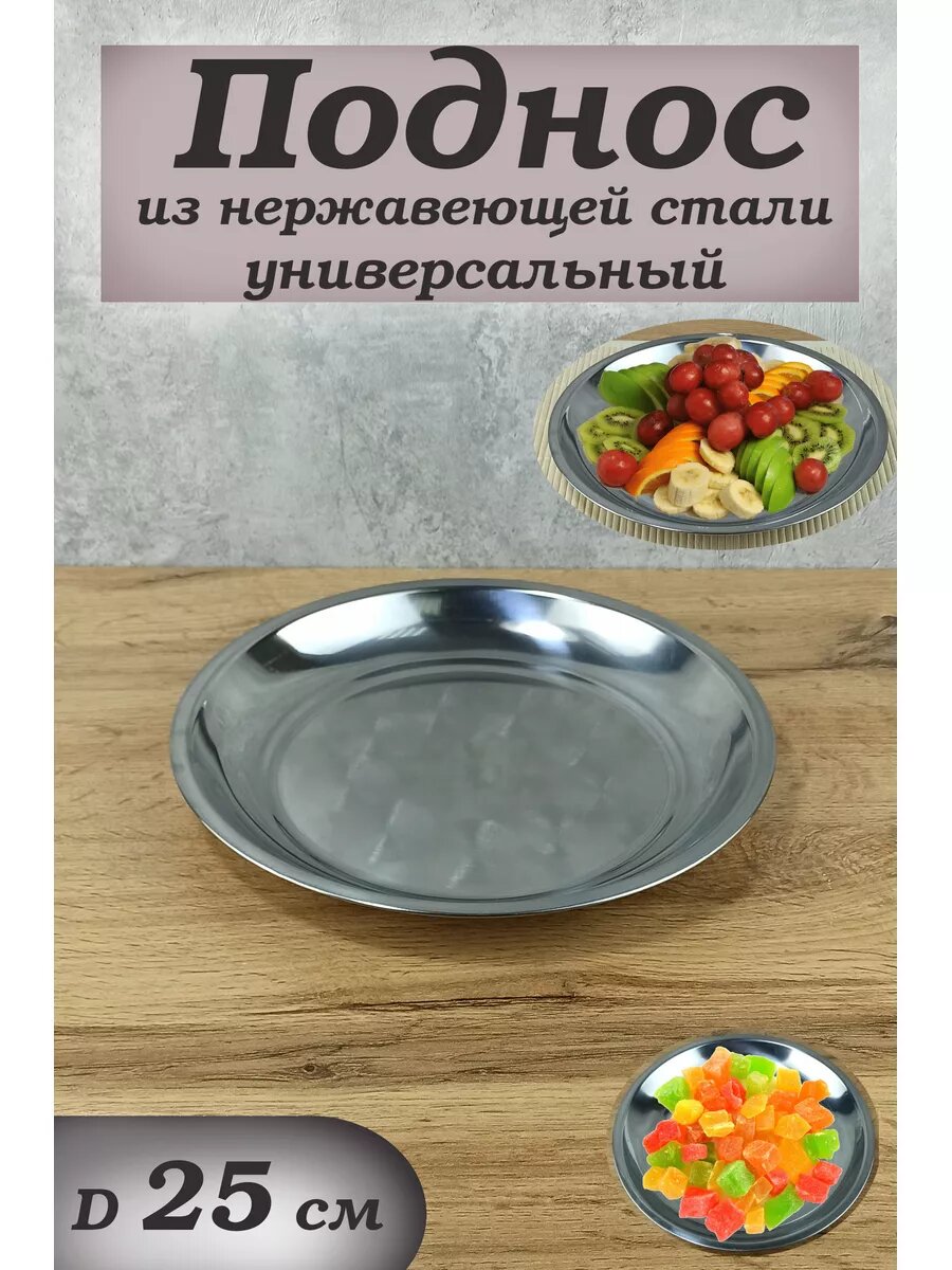 Поднос Astell AST-002-ПК-25, нержавеющая сталь, серебристый, диаметр 25см