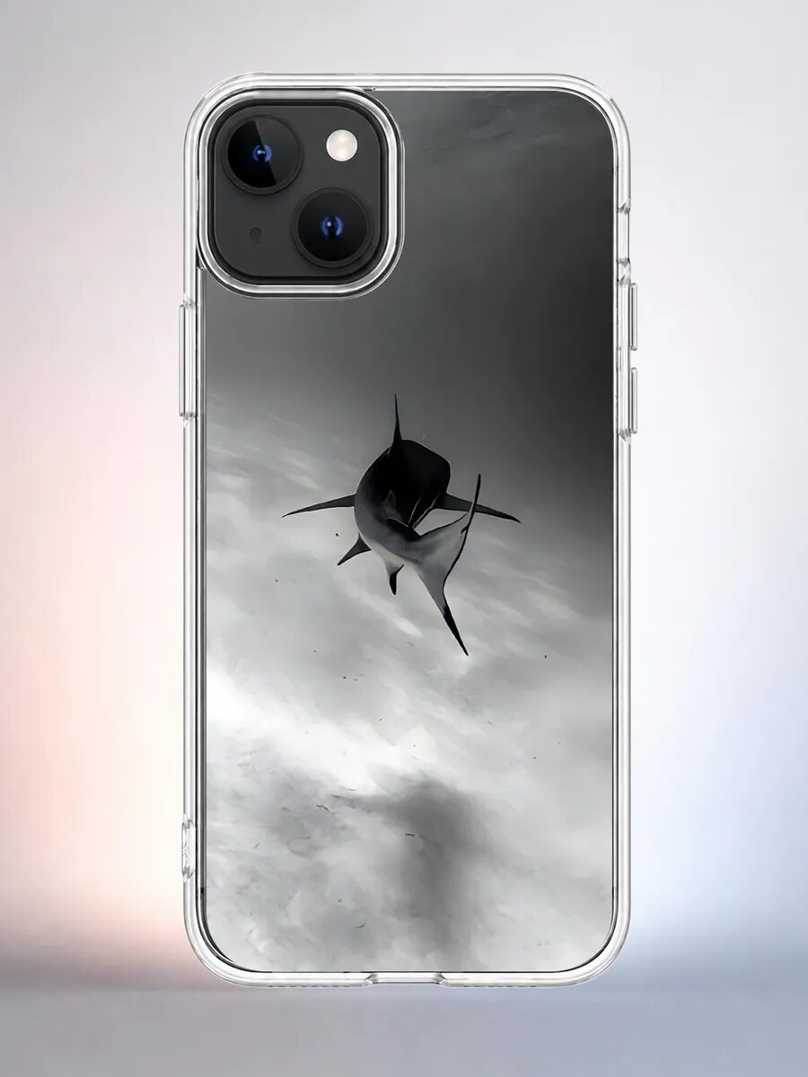 Чехол iPhone 14 акула снизу силиконовый прозрачный