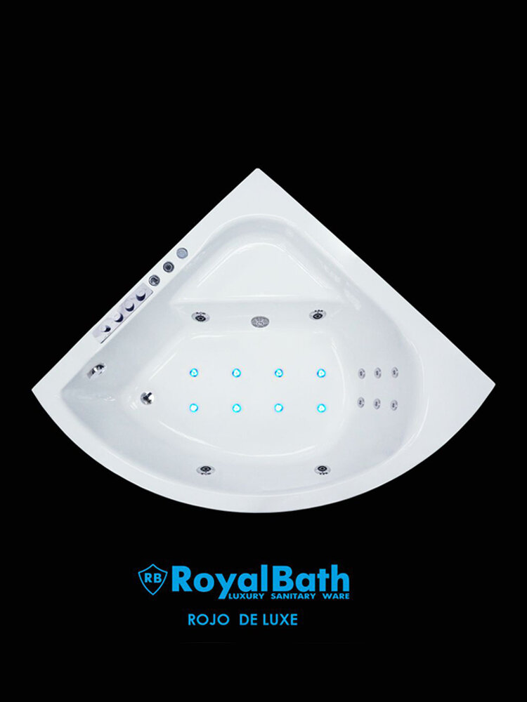 Гидромассажная ванна акриловая угловая Royal Bath Rojo 150х150х65 с каркасом и панелью DE LUXE