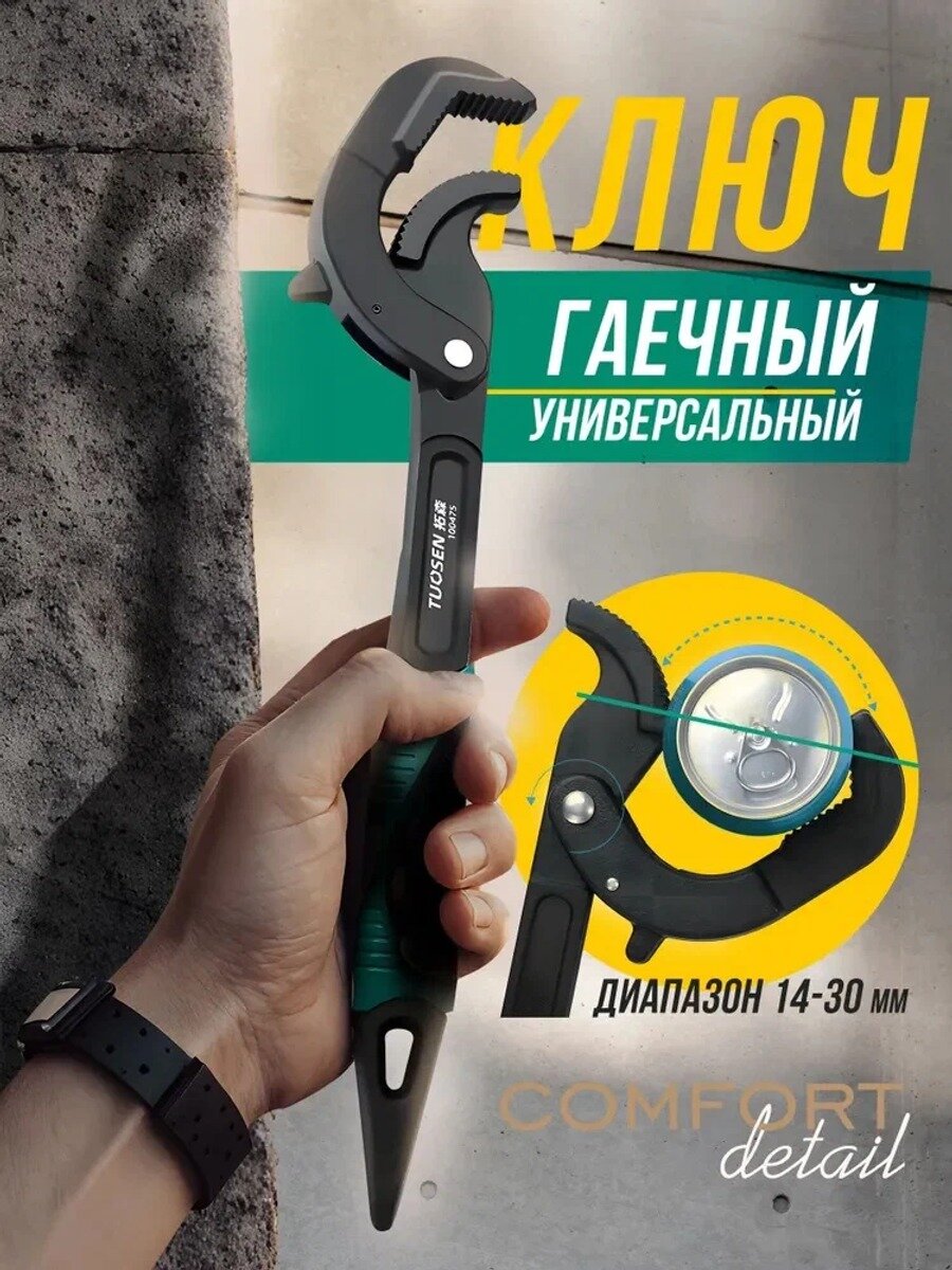 Ключ разводной сантехнический гаечный трубопроводный TUOSEN 10" Профи 260x30мм, комбинированная ручка