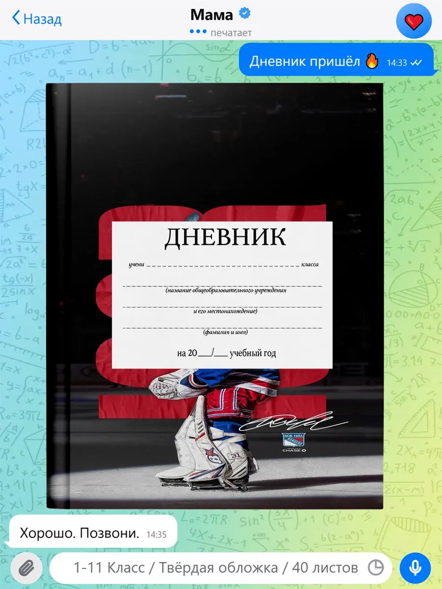 Школьный дневник с принтом Хоккей