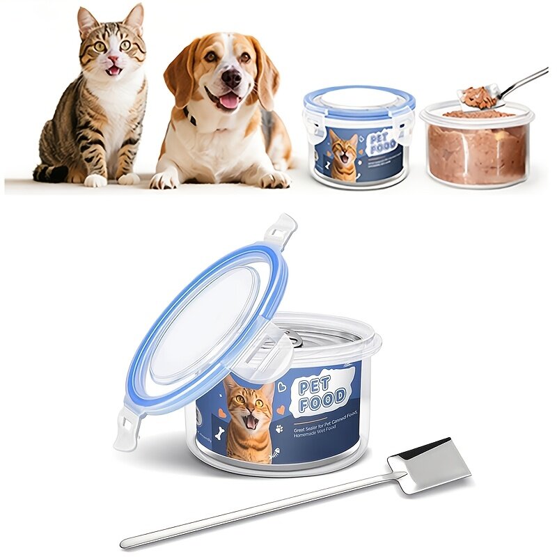Многоразовые герметичные крышки для банок с кошачьим кормом + ложка из нержавеющей стали, модель: Банка+Ложка