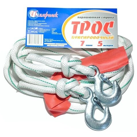 Трос буксировочный канат 7 т 5 м 2 крюка Полярник 226-002