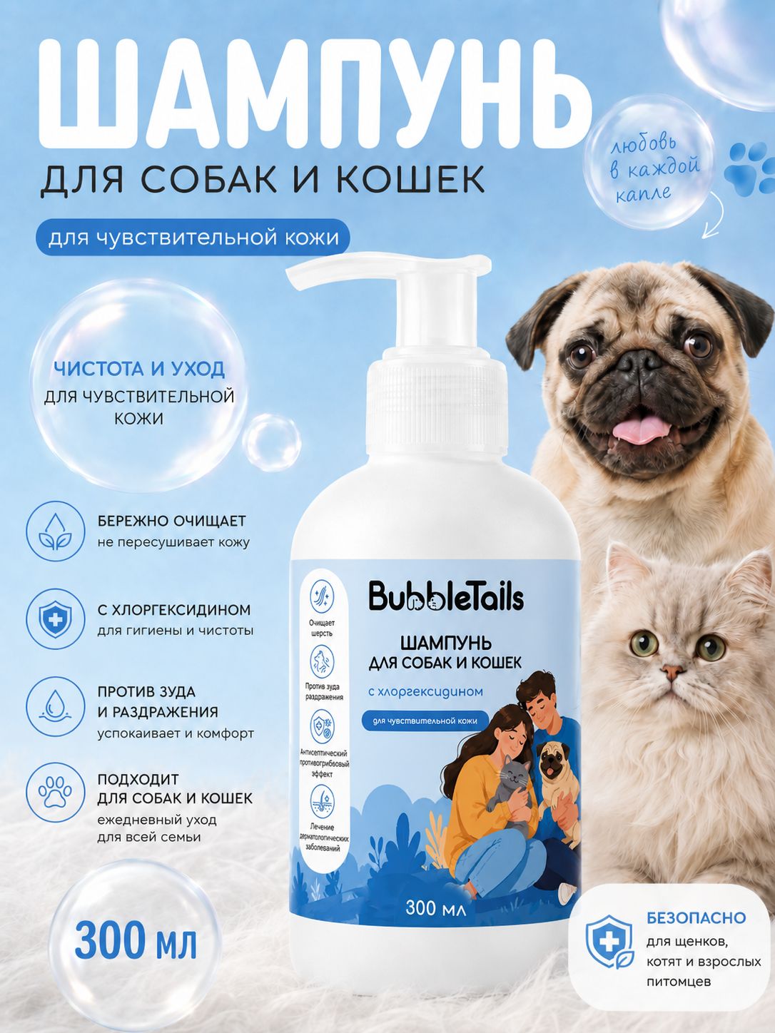 Шампунь для животных с хлоргексидином