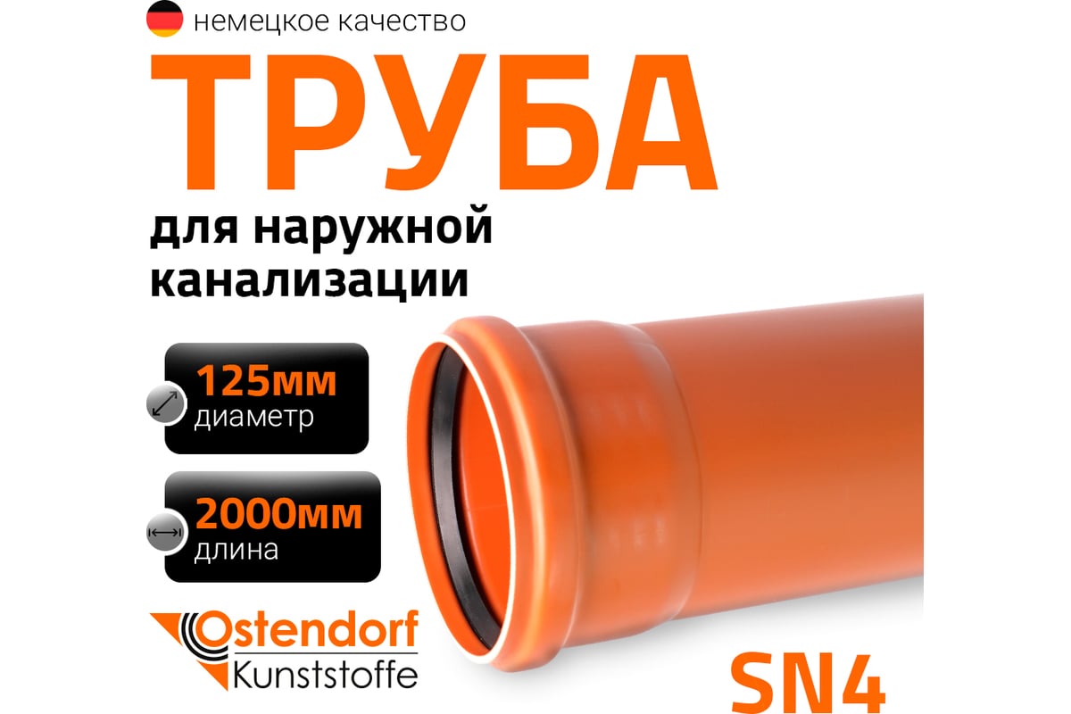 Труба пвх наружной канализации Ostendorf 221020 Длина 2 м Толщина 3.2 мм Диаметр 125 мм