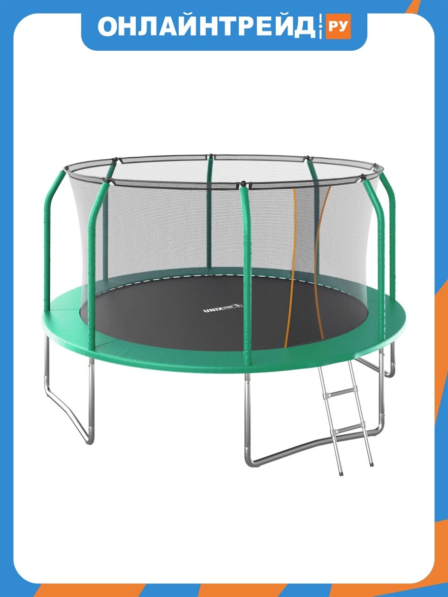 Батут Unix Line SUPREME BASIC 12 ft 366 см с лестницей, зеленый (green)