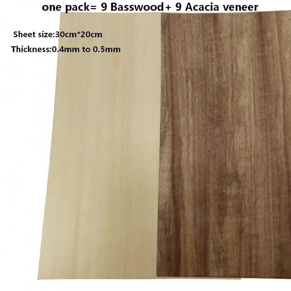 Шпон 9 basswood 9 acacia 0,5 мм W20cm-L30cm 18 шт.