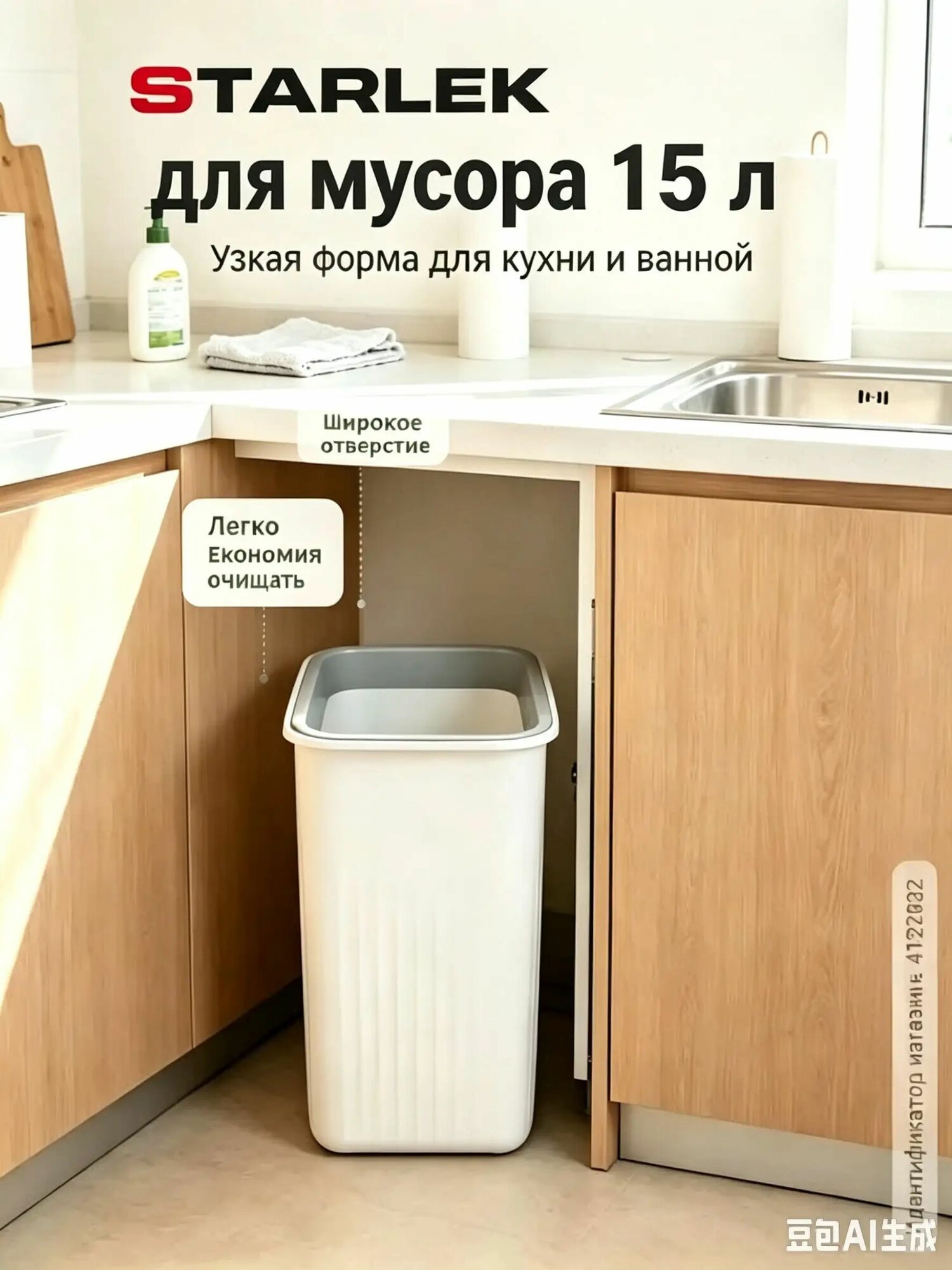 Мусорное ведро, 14.9 л, 1 шт