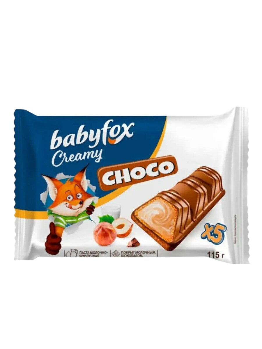 BabyFox Вафельный батончик, Creamy, с молочно-ореховой начинкой, 115 гр.