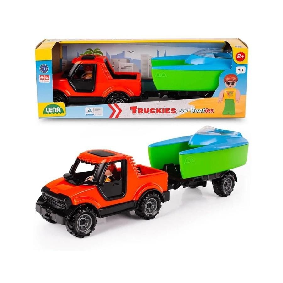Игрушечная машинка Lena Truckies, внедорожный пикап с прицепом и лодкой