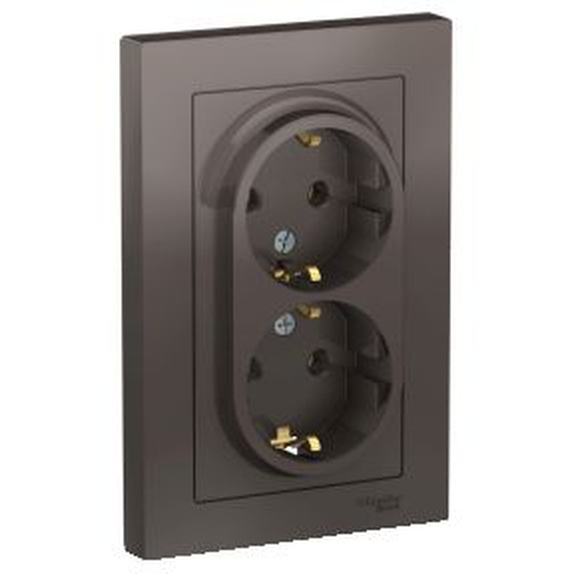 Розетка двойная с заземлением без шторок 16А, в сборе Мокко AtlasDesign