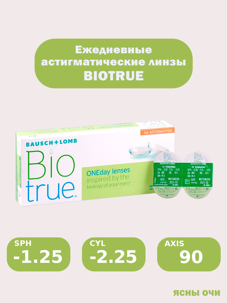 Biotrue Oneday for astigmatism (30 линз) 8.4, CYL:-2.25, AXIS: 90, -1.25