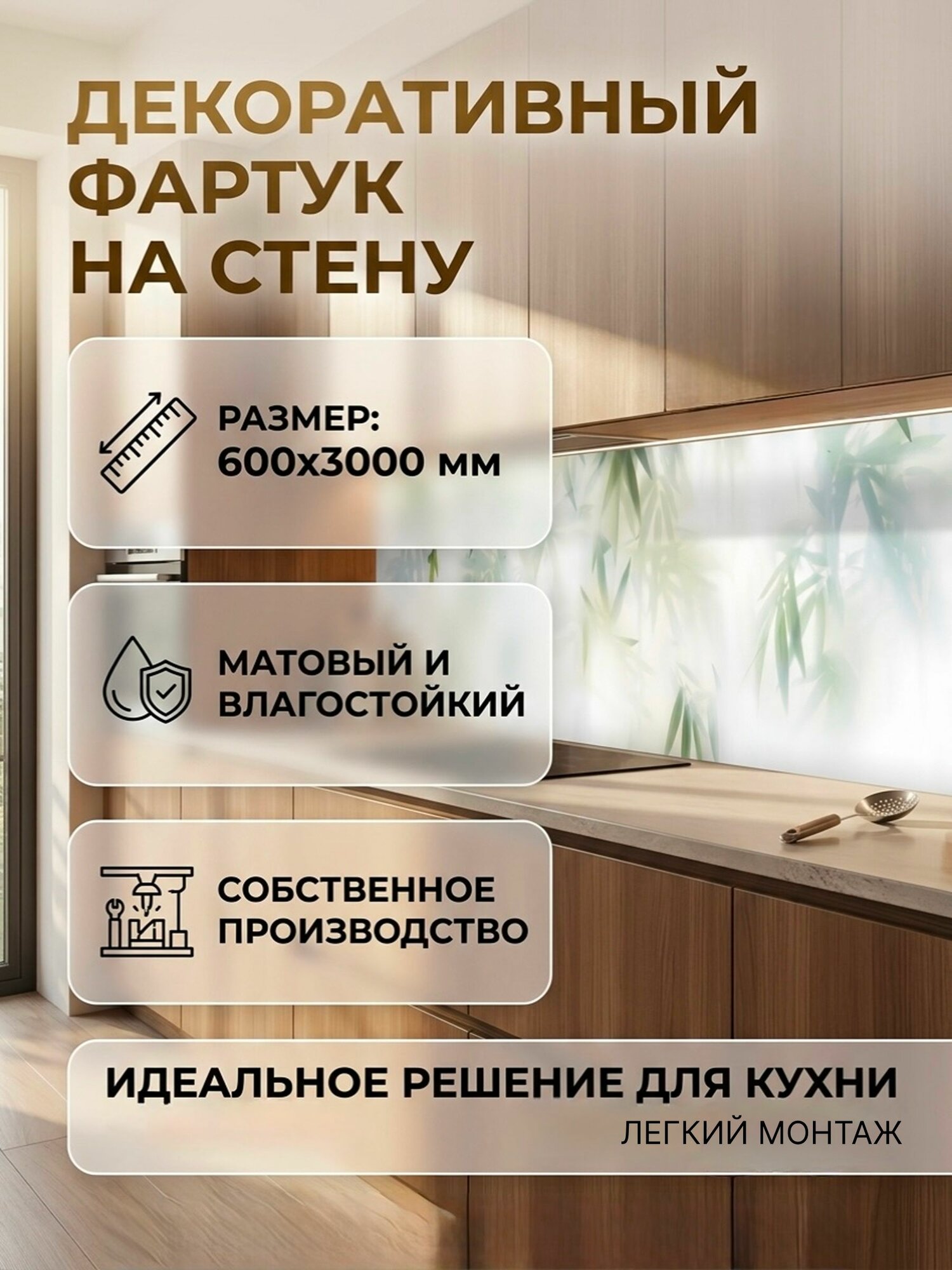 Фартук кухонный на стену панель 600х3000мм Листья