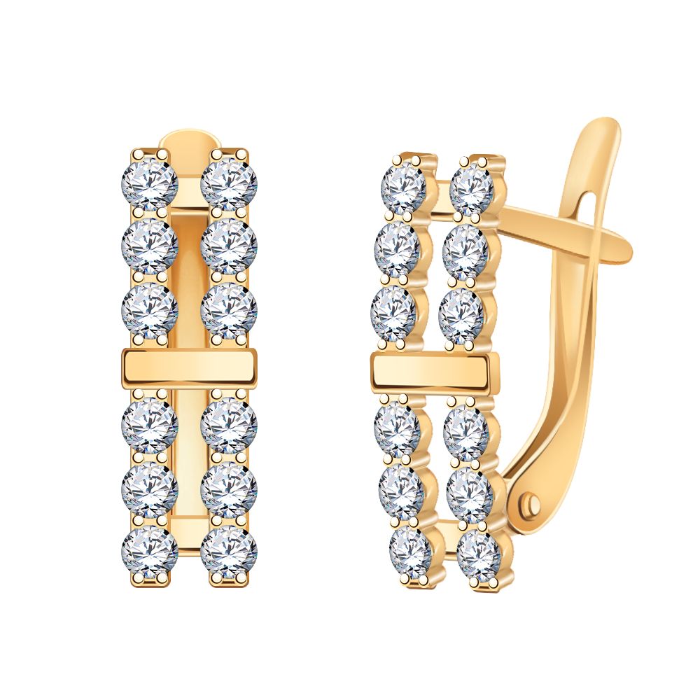 Серьги, красное золото, 585 проба, фианит