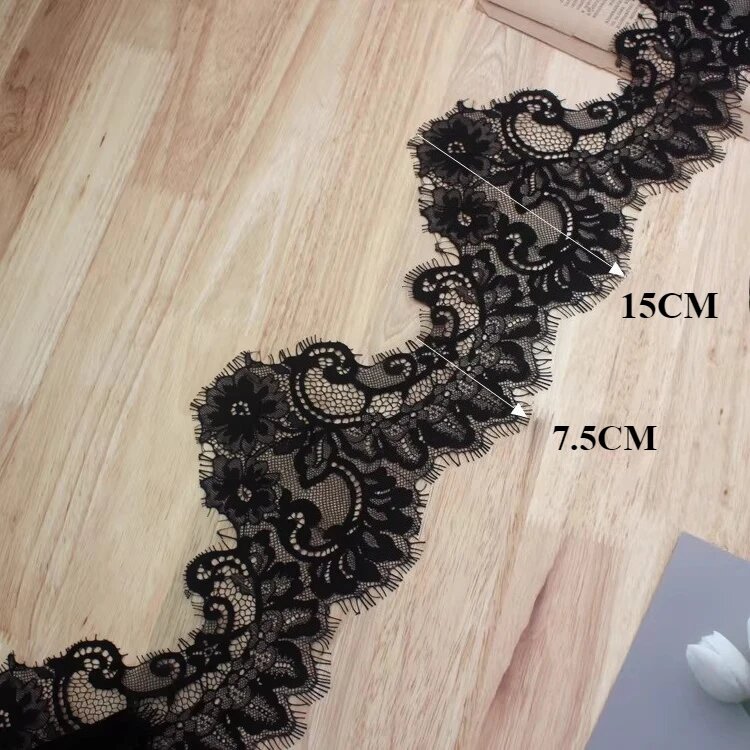 Кружевная тесьма полиамидная 6 м кремовая и черная для декора A--Black, 6Meters 2pcs
