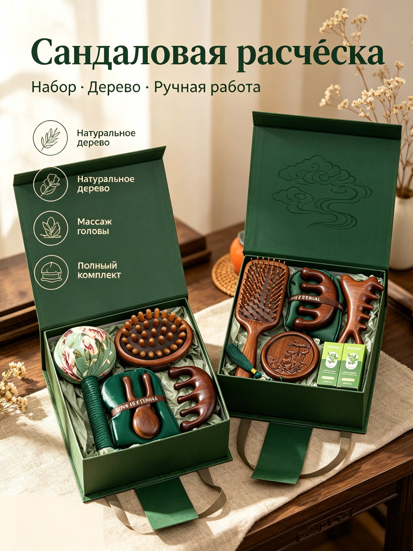 Расчёска из сандалового дерева, презентационный набор