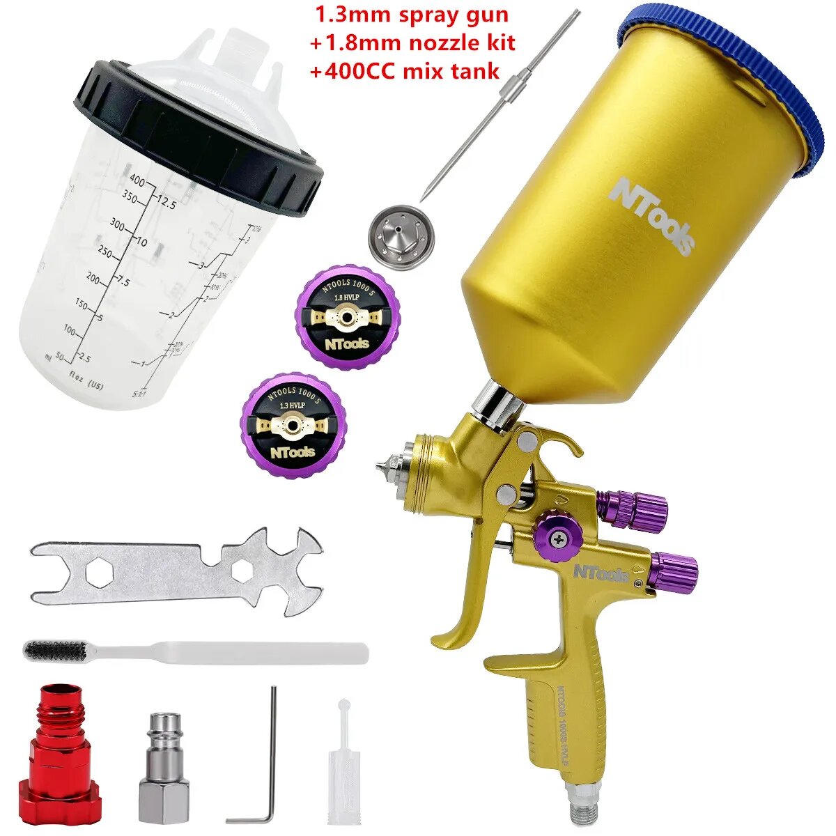 Пневматический краскопульт NTOOLS HVLP 1000S 1,3 мм 400cc and 750cc cup