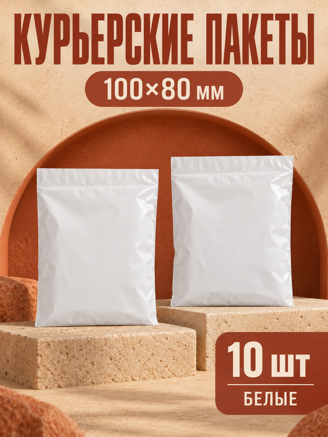 Курьерский пакет для отправки и упаковки посылок, 100x80 мм, 10 шт.