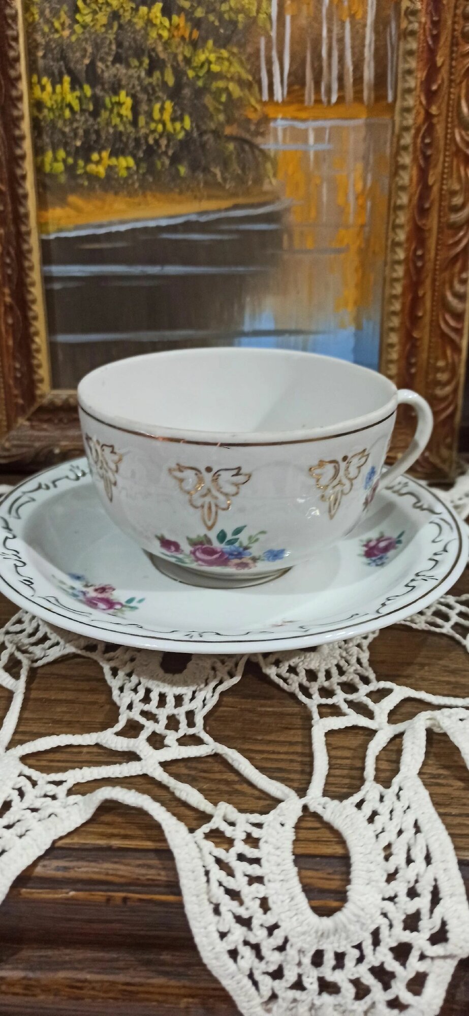 Винтажная советская фарфоровая чайная пара, с рисунком, Дулево, СССР