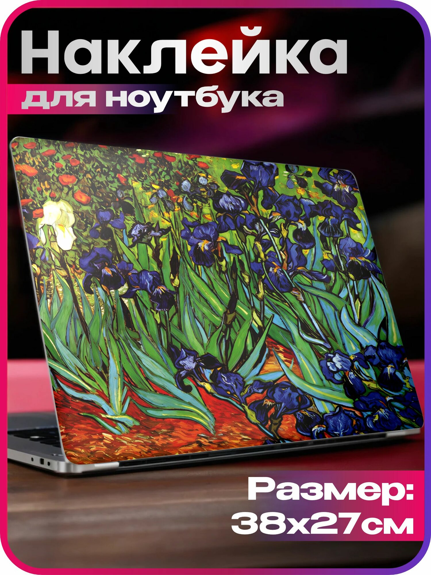 Наклейка на ноутбук крышку Ван Гог Ирисы