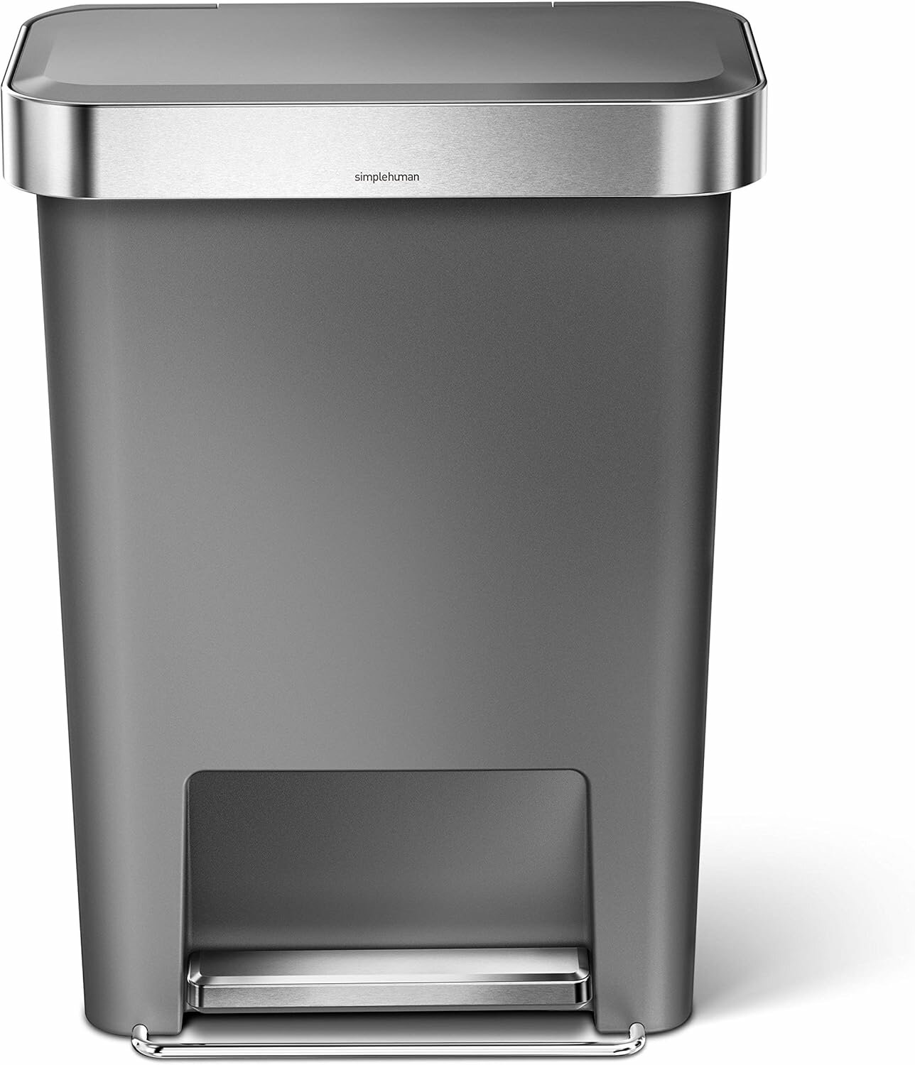 Прямоугольное мусорное ведро Simplehuman CW1386CB 45 л, размеры 47,0 x 63,5 x 32, цвет серый, пластик