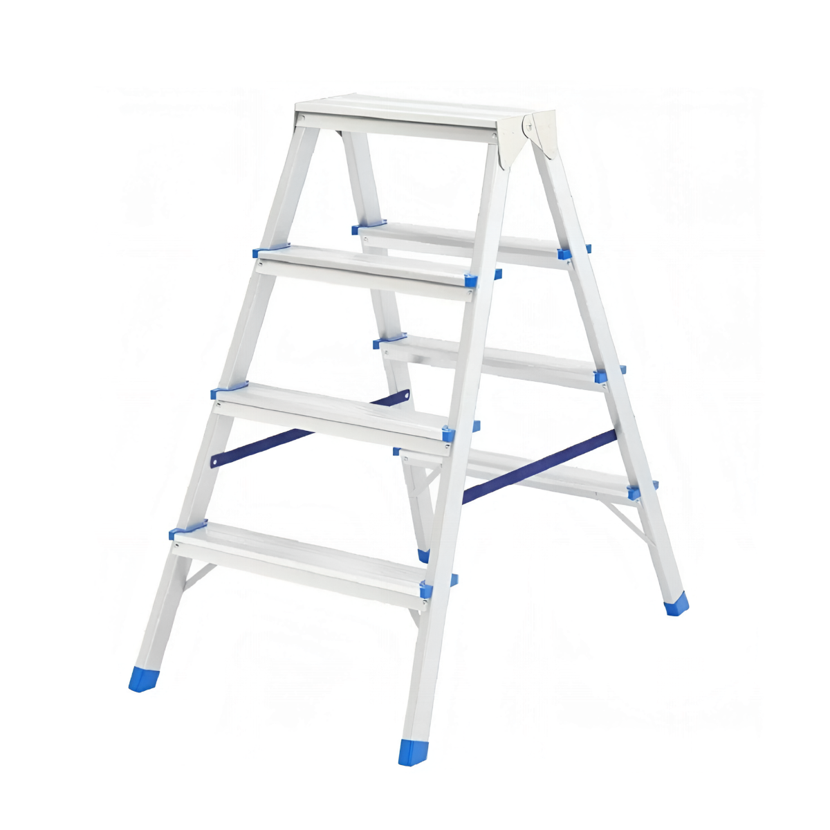 Стремянка Сибртех 97924, серебристый двухсторонняя по 4 ступени, алюминиевая, выдерживает до 150 кг