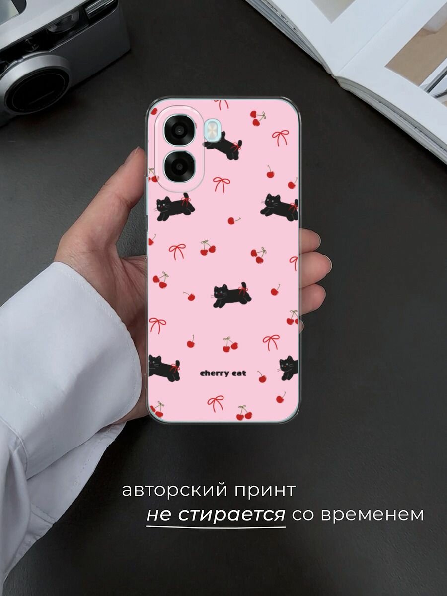 Силиконовый чехол на Oppo A6x / Оппо A6x с принтом Cherry cat — фото 1