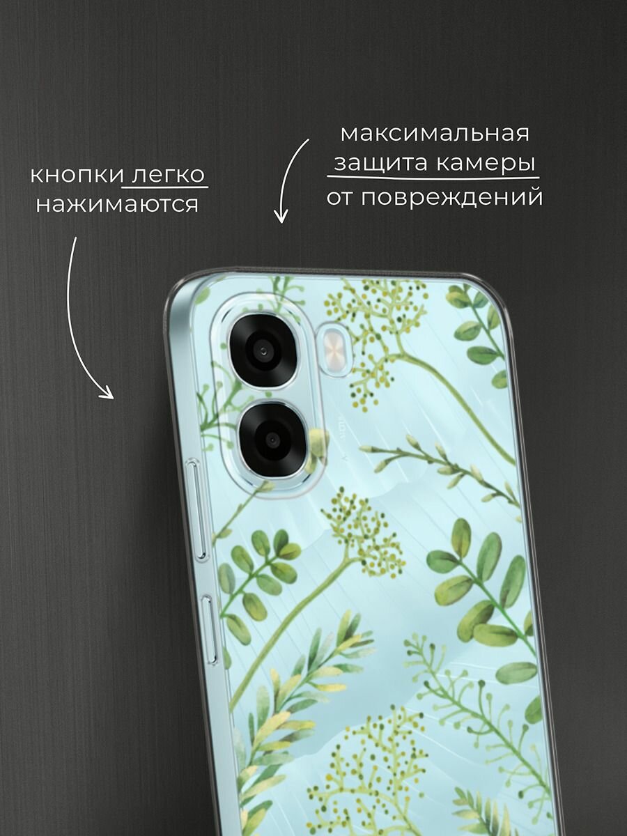 Чехол на Oppo A6x / Оппо A6x с принтом Green Leaves, прозрачный — фото 1