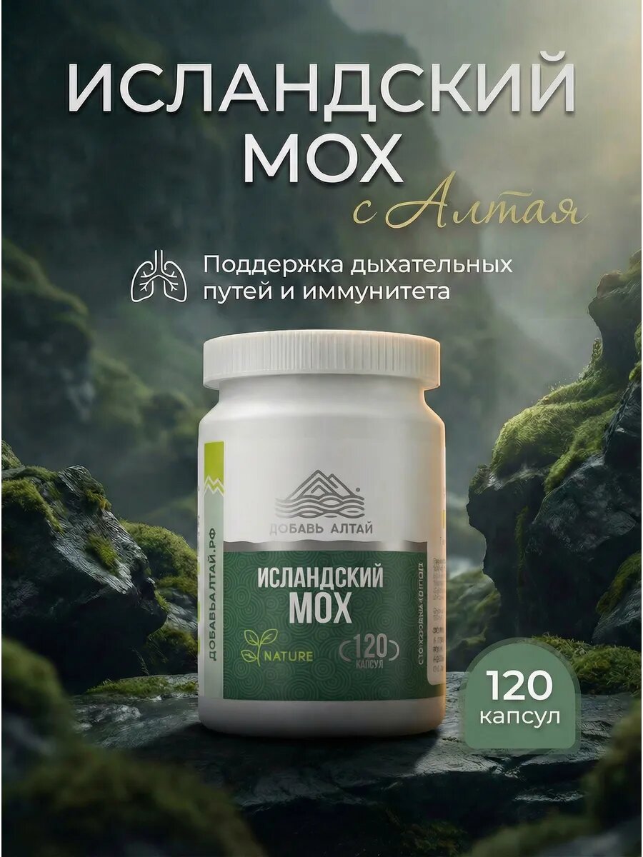 Исландский мох Добавь Алтай, от кашля, в капсулах, без диоксида титана