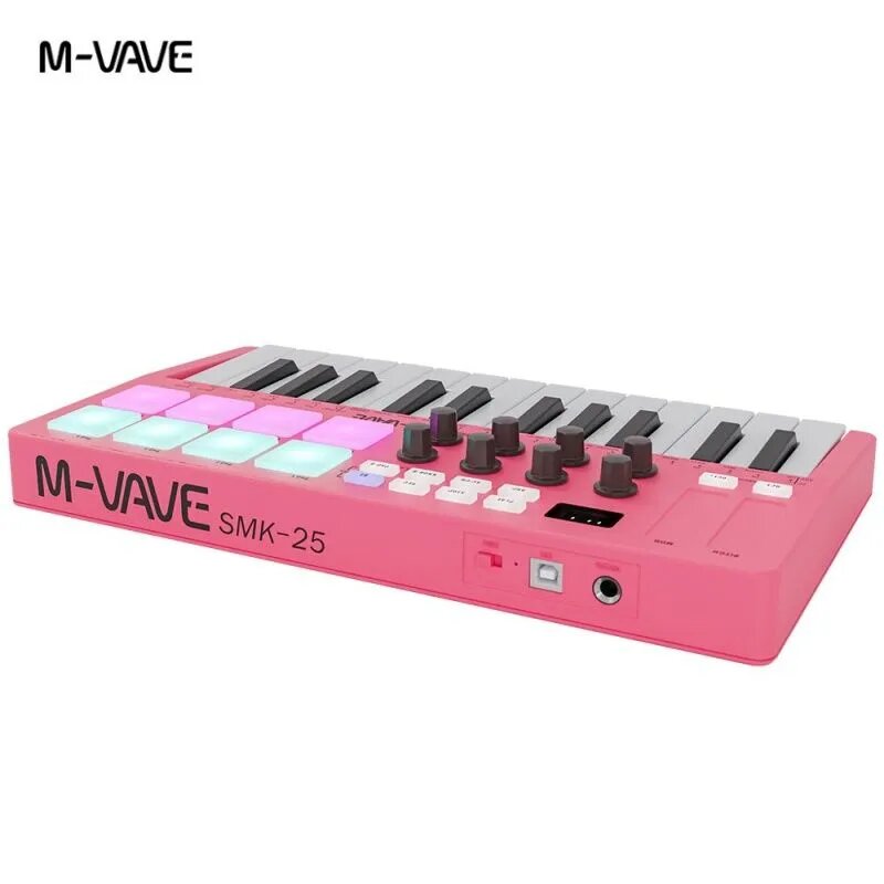MIDI-клавиатура M-VAVE SMK-25 розовая портативная 25 клавиш для создания музыки — фото 1