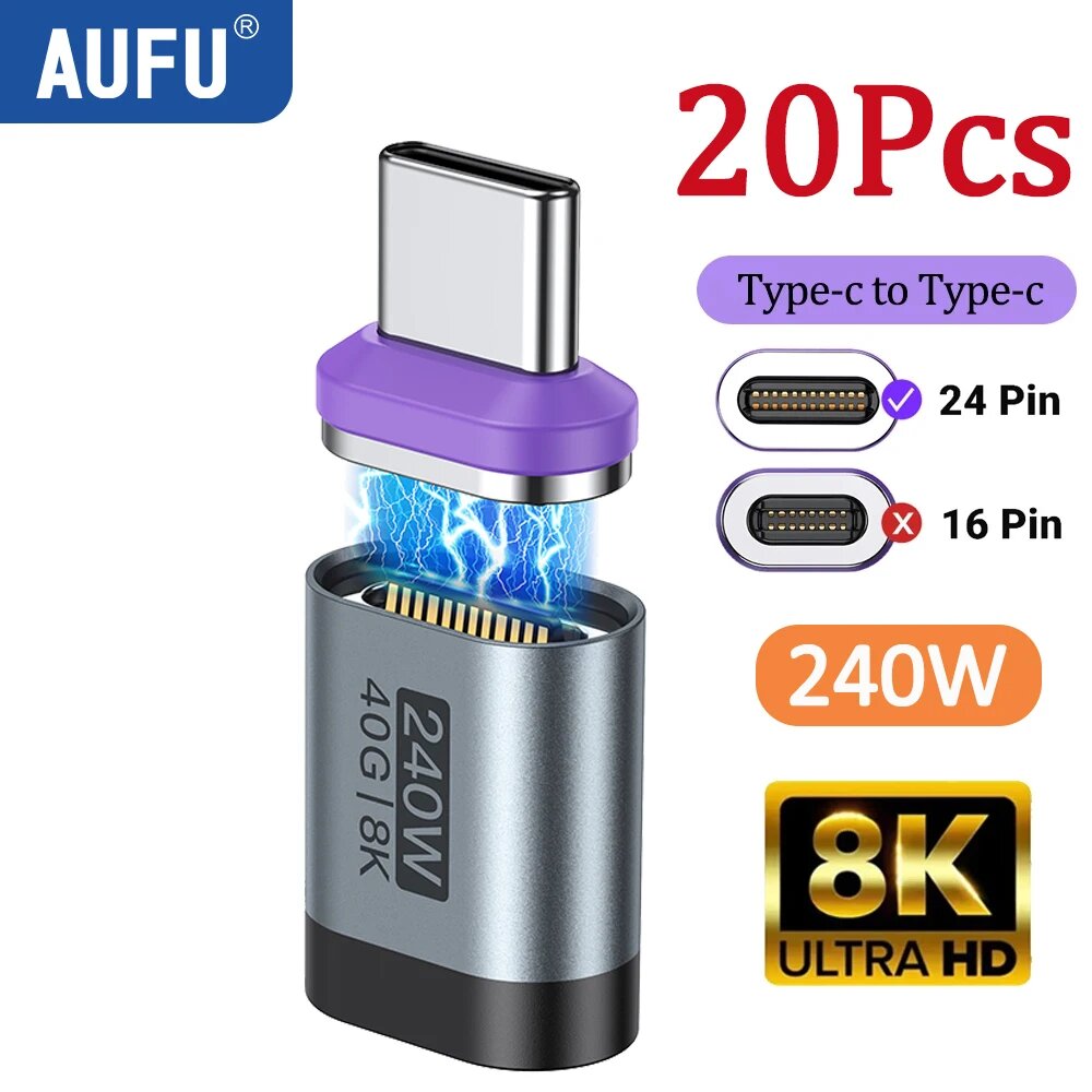 AUFU 20шт. магнитный адаптер Type-C, 240W, 40G, 8K